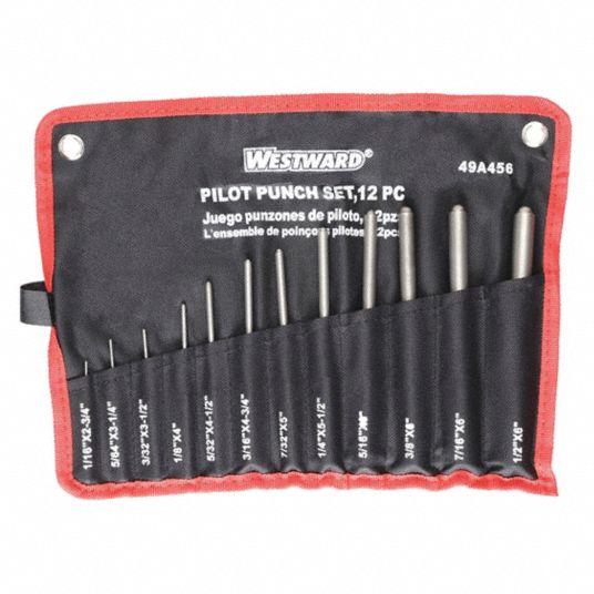 12 Pieces, Steel, Roll Pin Punch Set - 49A456|49A456 - Grainger