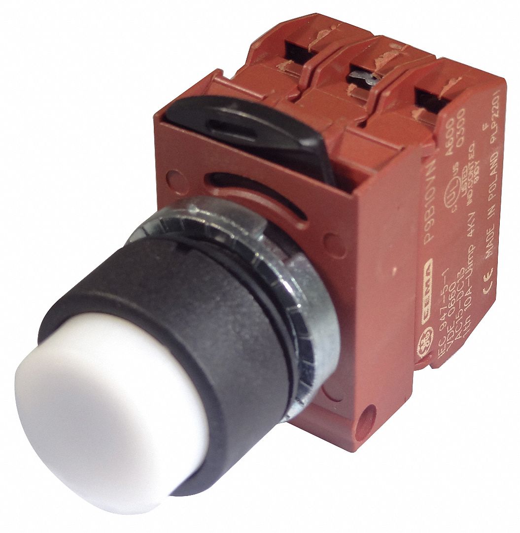 ABB Illuminated Push Button: Momentary, White, 24V AC/DC, LED, 1NO/1NC, No Guard, 22 mm Size ...