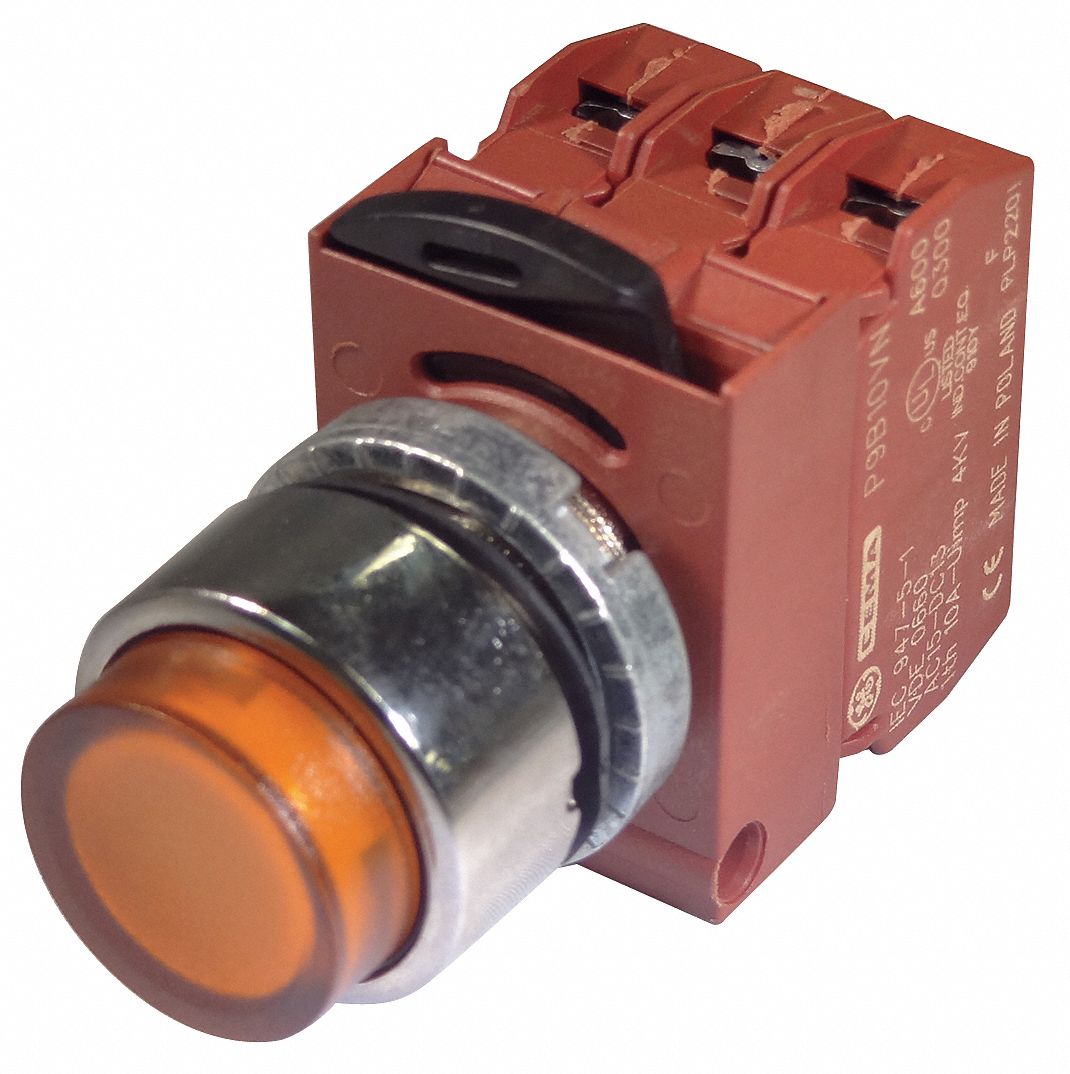 ABB Illuminated Push Button: Momentary, Orange, 130V AC/DC, LED, 1NO ...