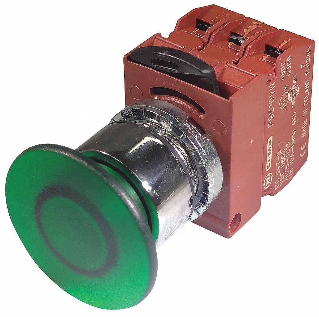 ABB Illuminated Push Button: Maintained Push / Pull, Green, 130V AC/DC ...