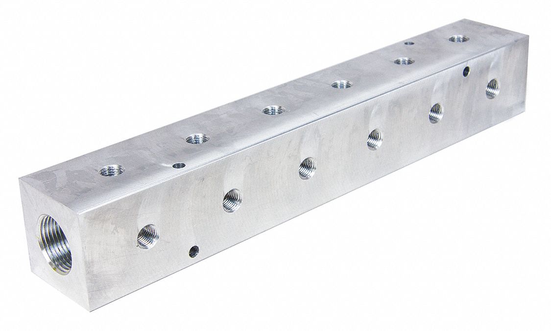 Right-Angle, 6061 Aluminum, Manifold - 49AV88|M40-750-6-90 - Grainger
