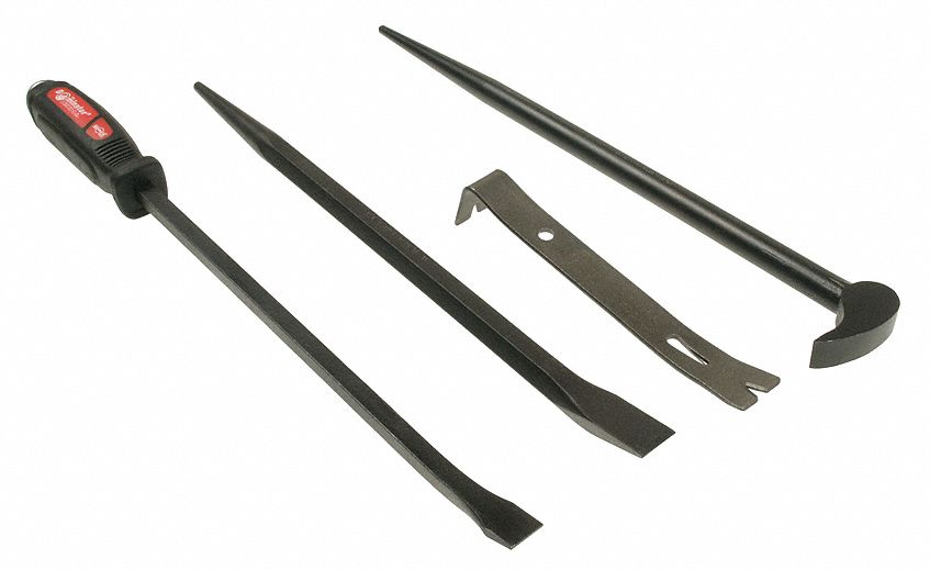 MAYHEW Pry Bar Set: Chisel/Point End, 16 in_17 in Overall Lg, 4 in Bar ...