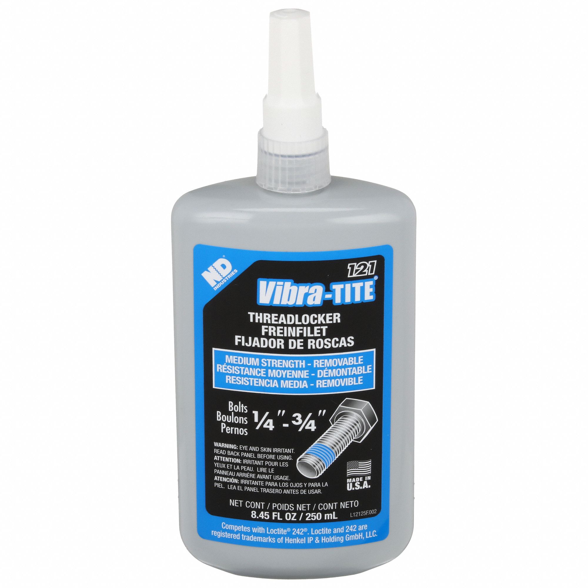 VIBRA-TITE, 121, Blue, Medium-Strength Threadlocker - 49CJ64|12125 ...