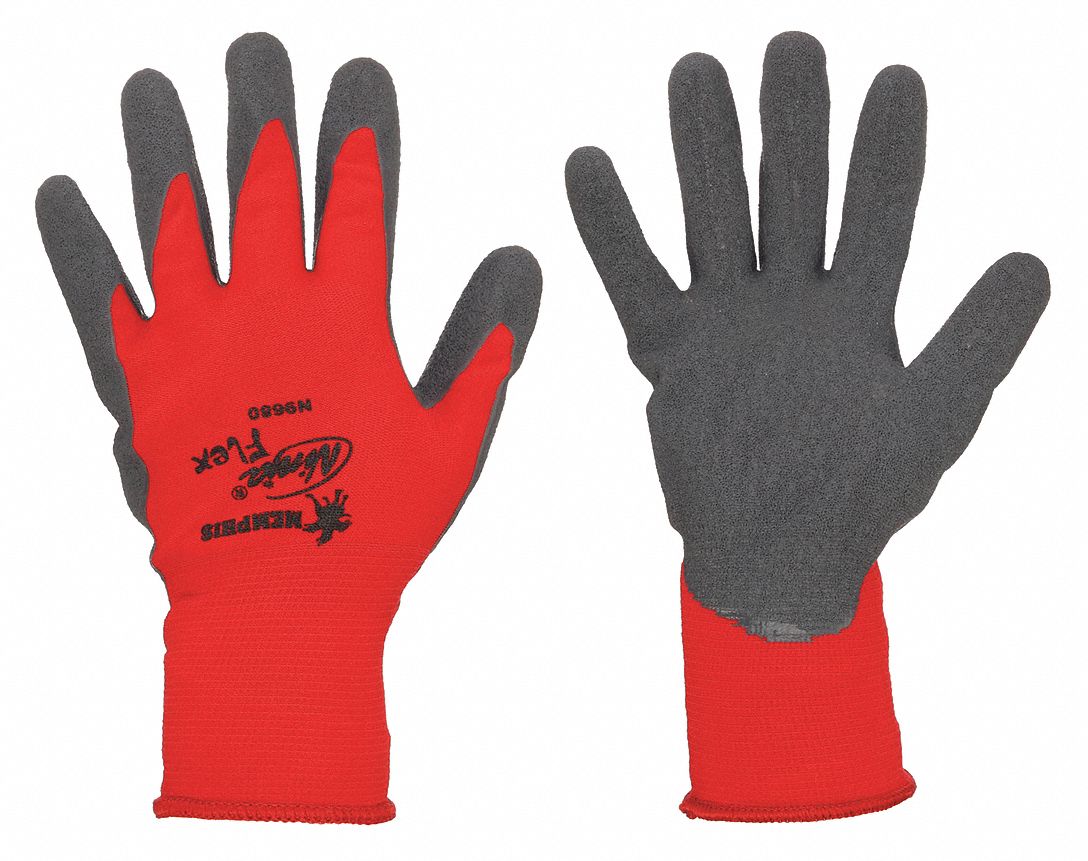 MCR SAFETY COATED GLOVES, 2XL (11), ROUGH, LATEX, DIPPED PALM, ANSI ABRASION LEVEL 3, RED - Knit ...