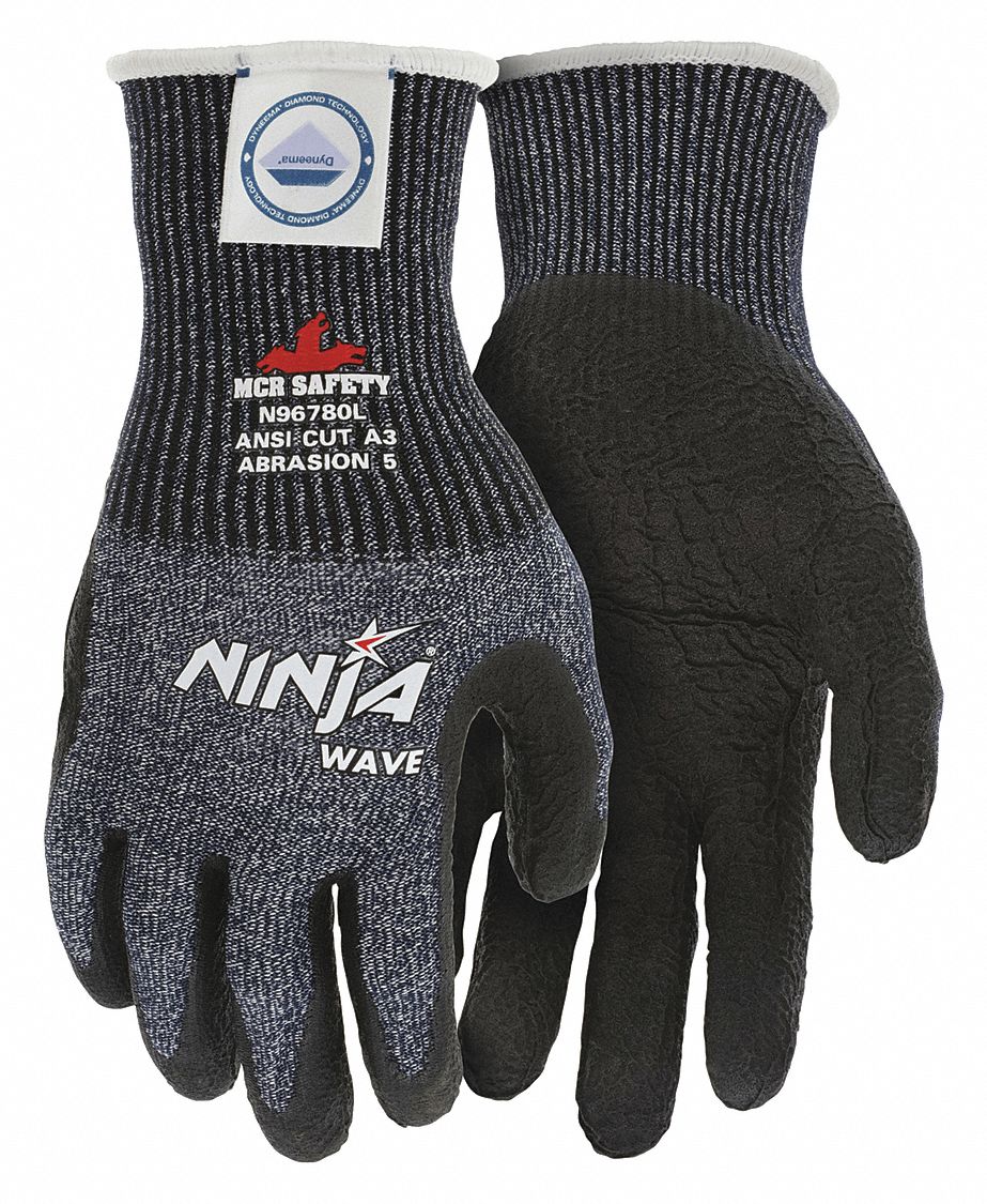 MCR SAFETY Coated Gloves: M ( 8 ), ANSI Cut Level A3, Palm, Dipped ...