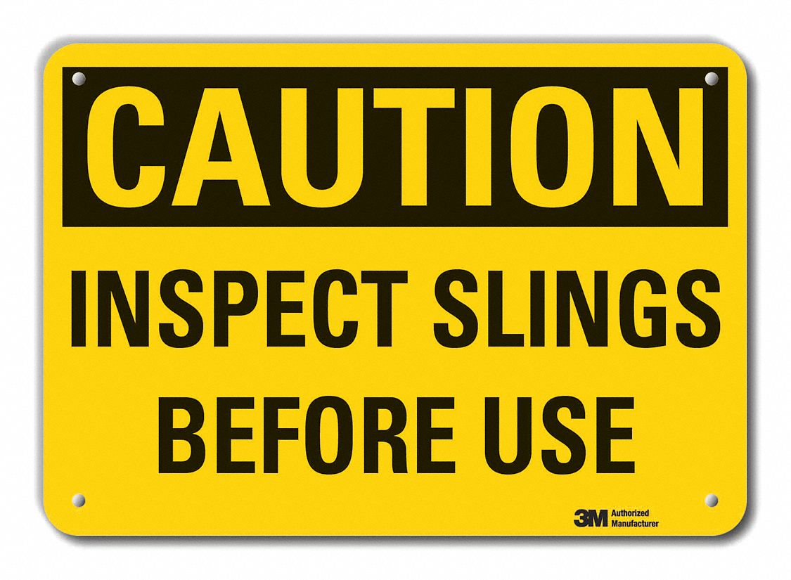 Caution Sign, Inspect Slings Before Use, Header Caution, Rectangle, 7 ...
