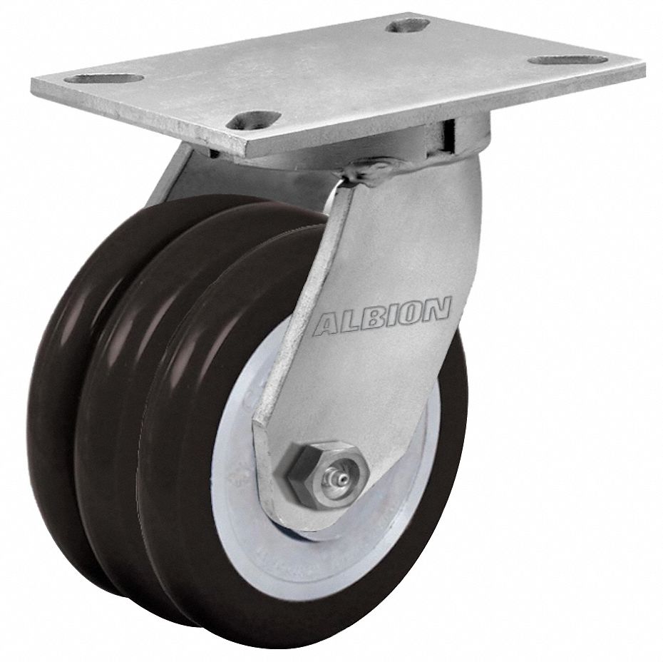 Plate Caster, Kingpinless Swivel, Polyurethane, 3850 lb, 8 in Wheel Dia ...