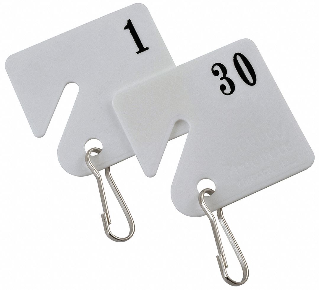 1-1/2" x 1-1/2" Numbered (1 to 30) Key Tag, White; PK30 - Grainger