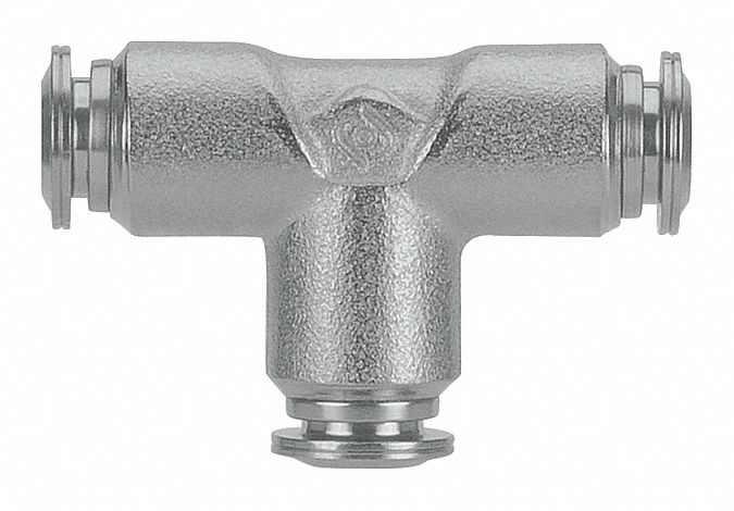 AIGNEP USA, 5/32 in OD x 5/32 in OD x 1/4 in Pipe Size, Stainless Steel, Push-Fit Tee Fitting ...