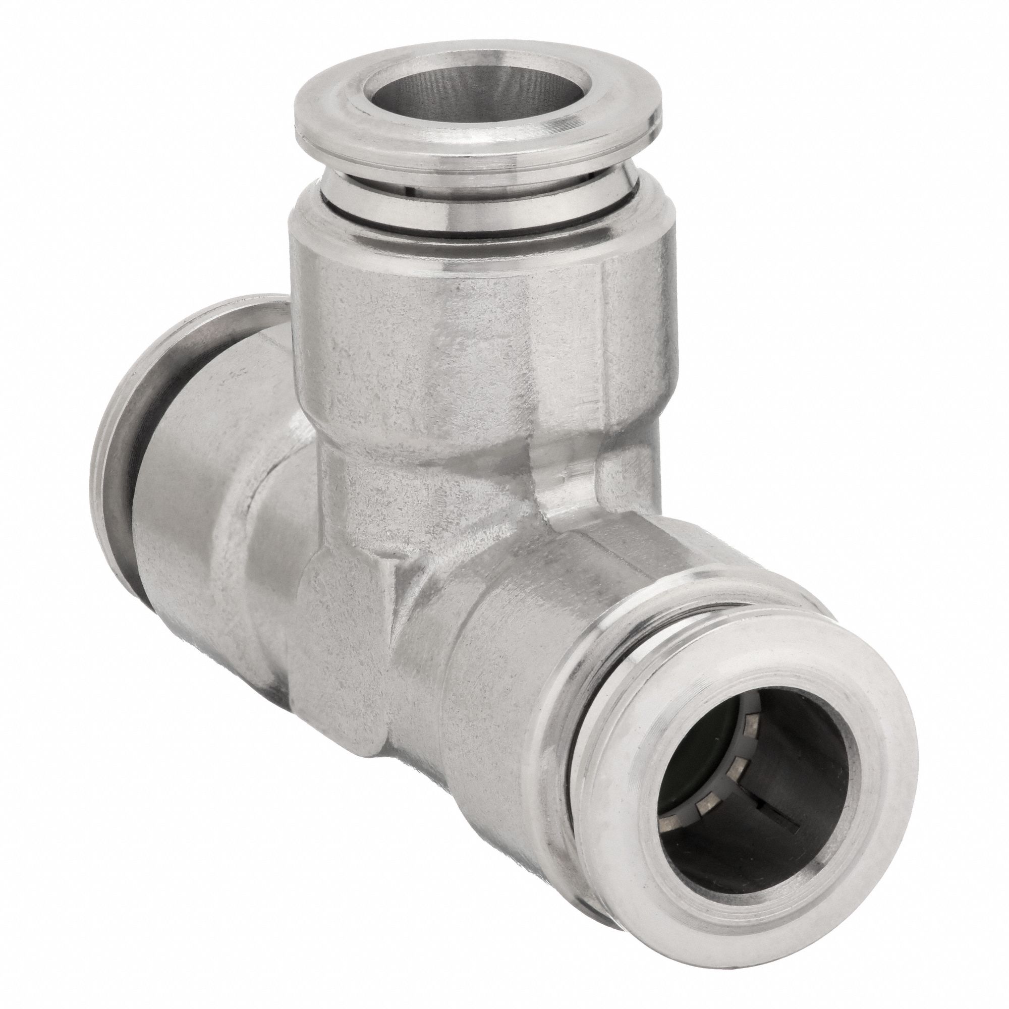 AIGNEP USA, 3/8 in OD x 3/8 in OD x 3/8 in OD Size, Stainless Steel, Push-Fit Tee Fitting ...