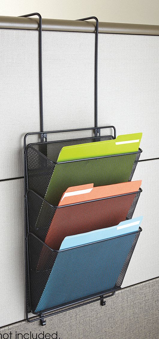 13 1/4 in x 4 in x 18 in Steel Wall File Organizer, Black - Grainger