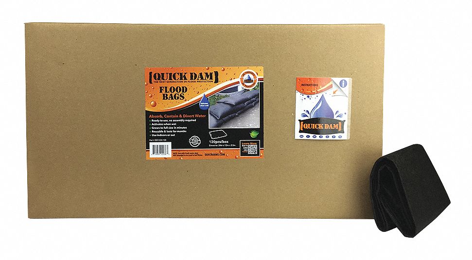QUICK DAM, 3 1/2 in Overall Ht, Water Activated Flood Bag - 49UV25 ...