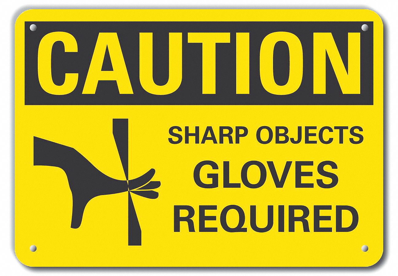 LYLE Caution Sign, Sharp Objects Gloves Required, Sign Header Caution ...