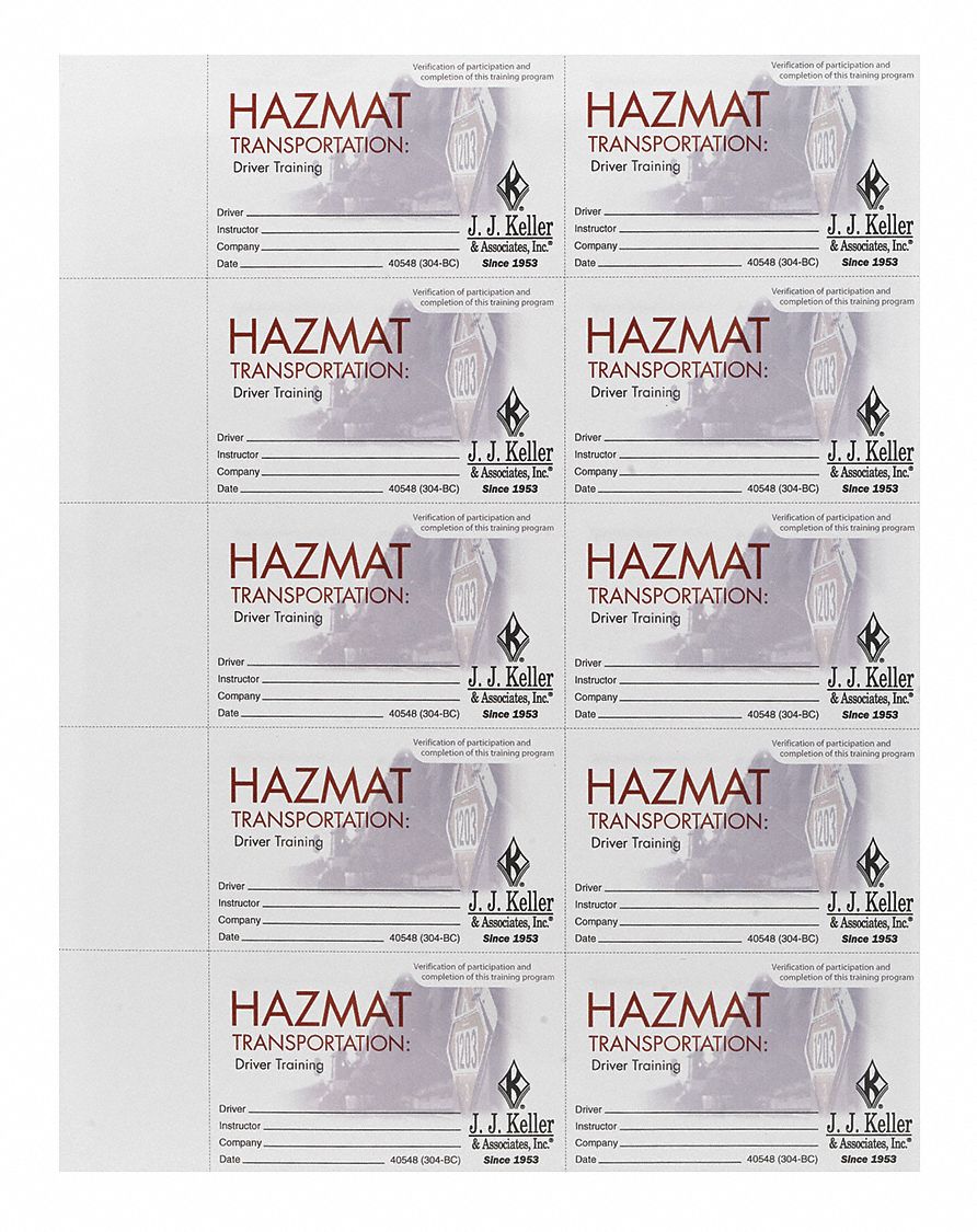 JJ KELLER, Chemical Safety, Hazmat, Wallet Card - 49VT07|40548 - Grainger