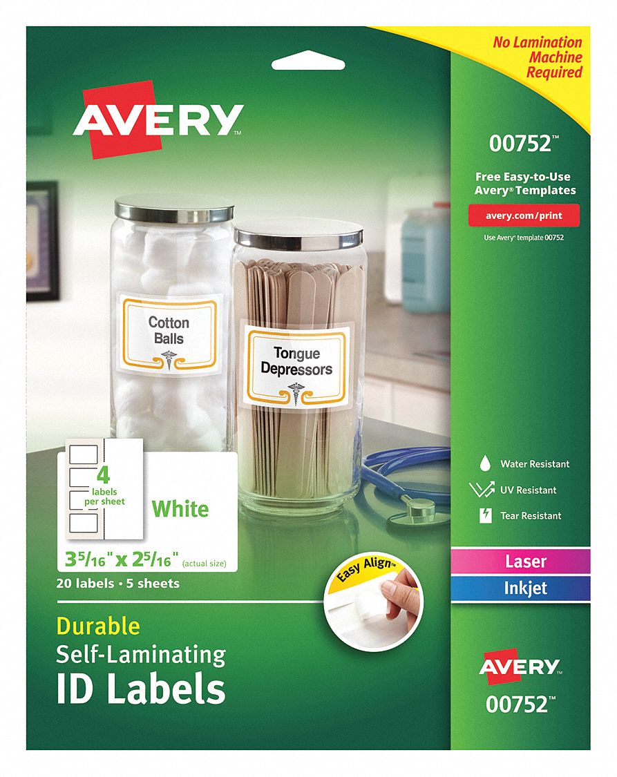 AVERY, 5, PK, Self-Laminating Label - 49VT45|7278200752 - Grainger