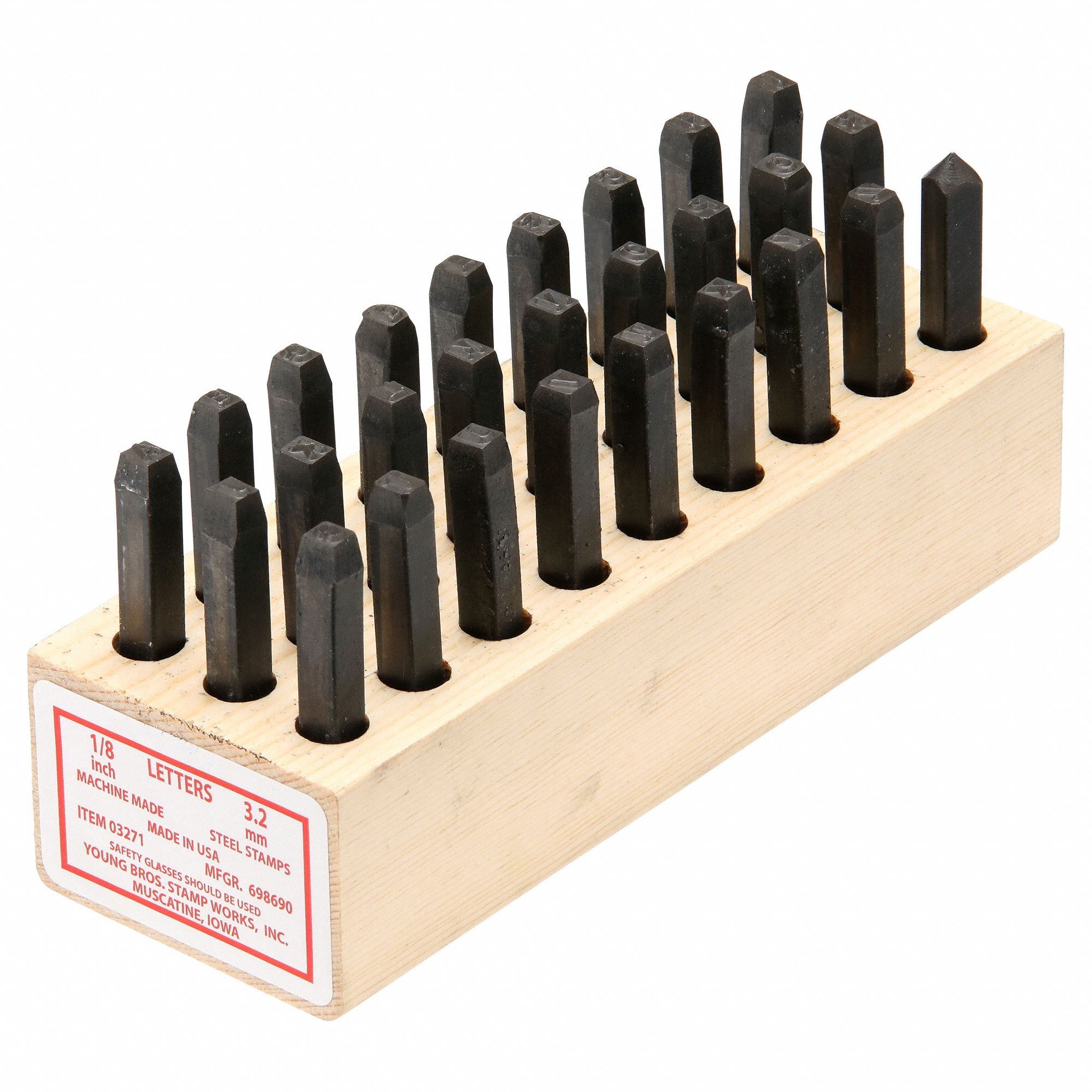 YOUNG BROS. STAMP WORKS, A thru Z, Period, 1/8 in Character Ht, Steel ...