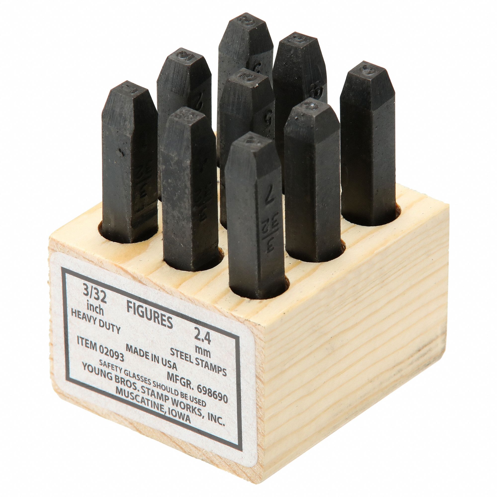 YOUNG BROS. STAMP WORKS, 0 thru 9 (6 doubles as 9), 3/32 in Character ...