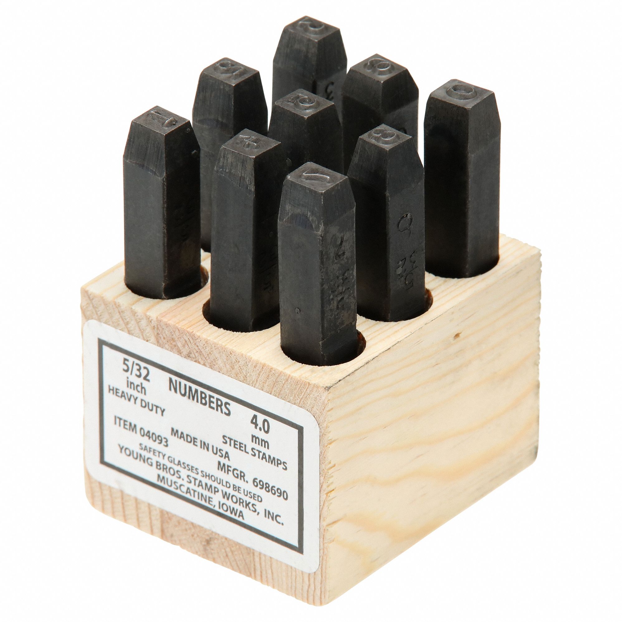 YOUNG BROS. STAMP WORKS, 0 thru 9 (6 doubles as 9), 5/32 in Character ...