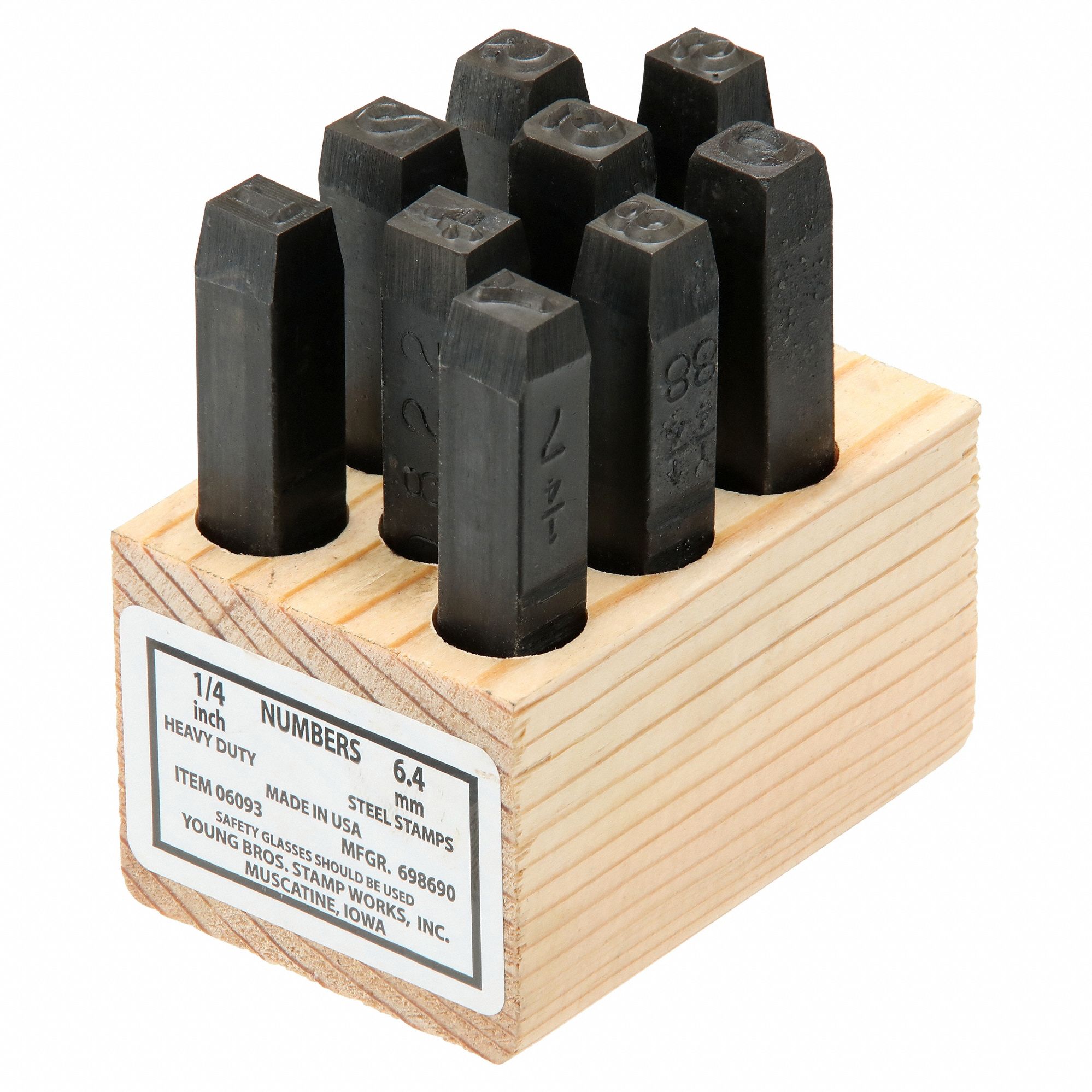 YOUNG BROS. STAMP WORKS, 0 thru 9 (6 doubles as 9), 1/4 in Character Ht ...