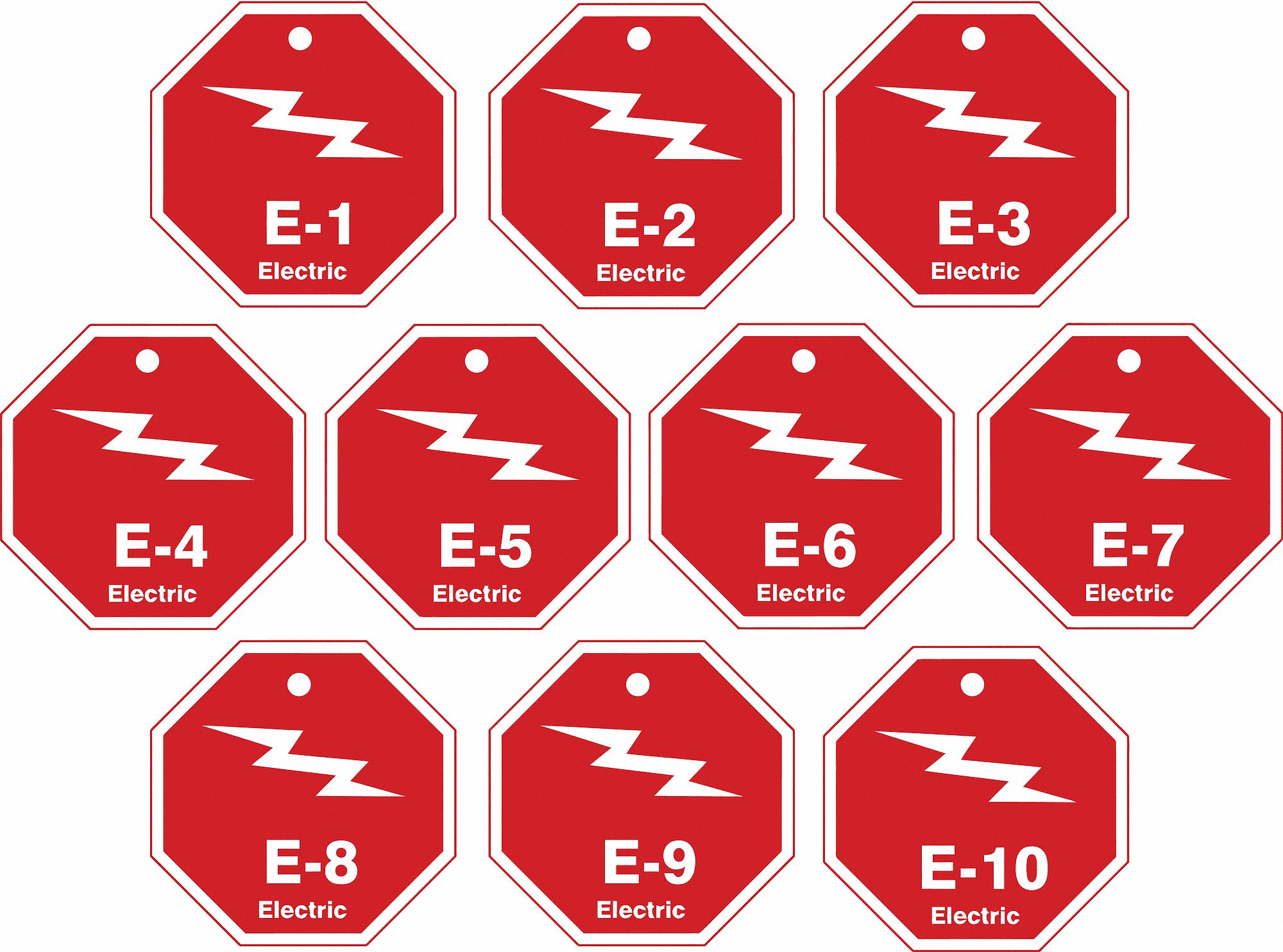 Energy Source ID Tag, Plastic, E-(1 to 10) Electric, 2-1/2" x 2-1/2 ...