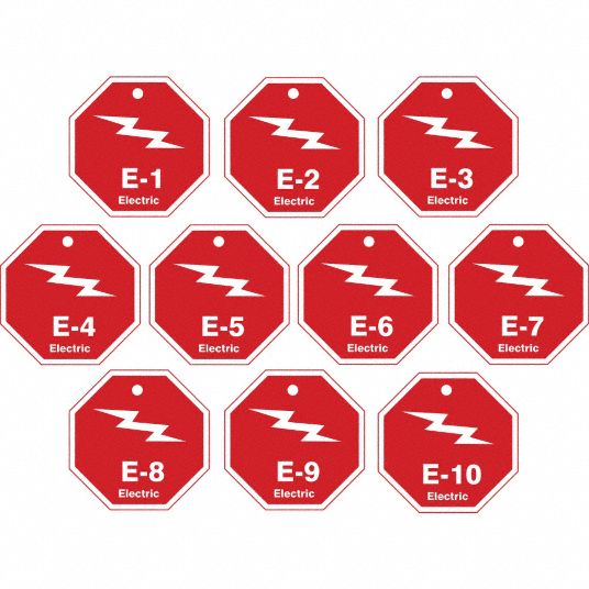 Energy Source ID Tag, Plastic, E-(1 to 10) Electric, 2-1/2" x 2-1/2 ...