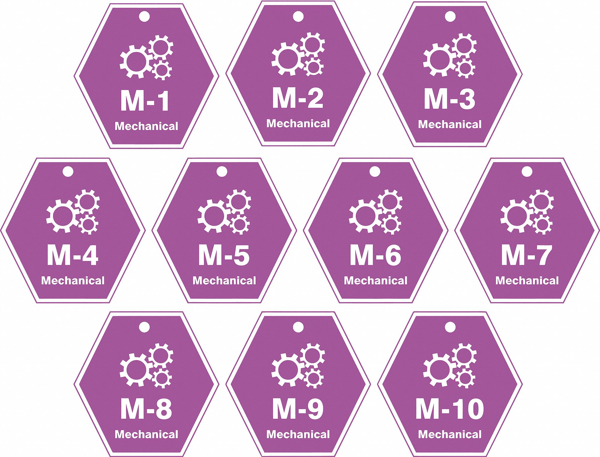 Energy Source ID Tag, Plastic, M-(1 to 10) Mechanical, 2-1/2" x 2-1/2 ...