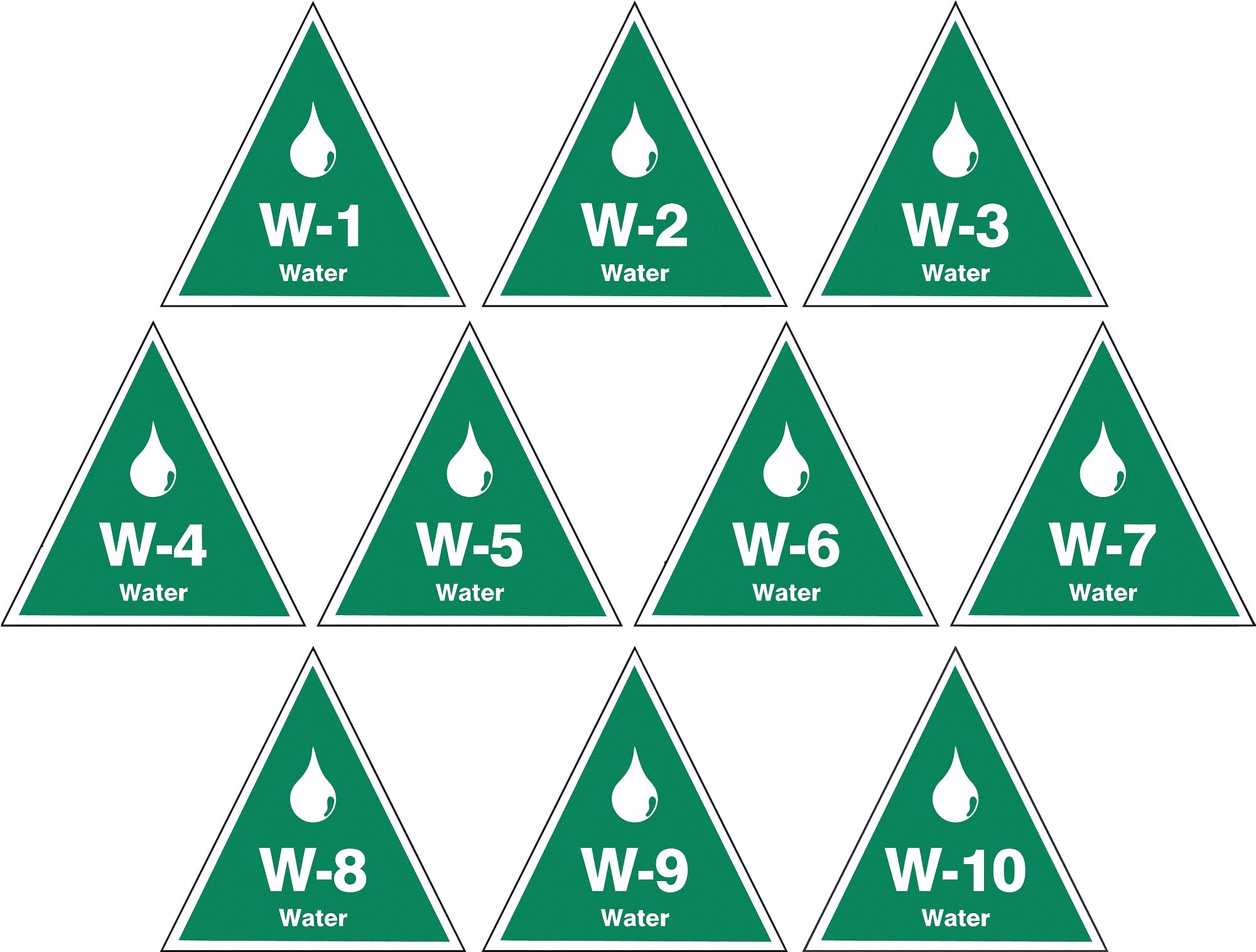 Energy Source ID Tag, Vinyl, W-(1 to 10) Water, 2-1/2" x 2-1/2", 10 PK ...