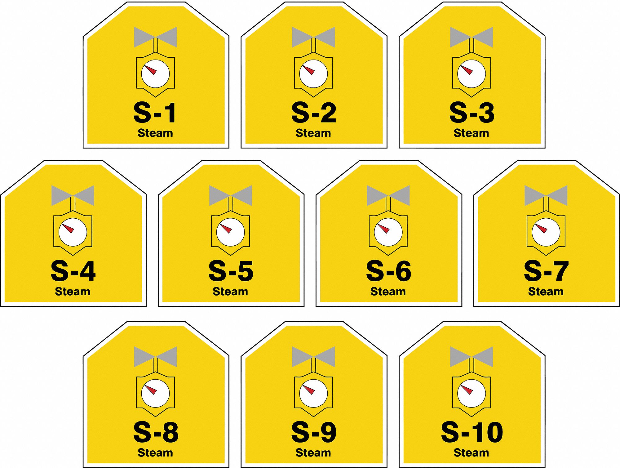 Energy Source ID Tag, Vinyl, S-(1 to 10) Steam, 2-1/2" x 2-1/2", 10 PK ...