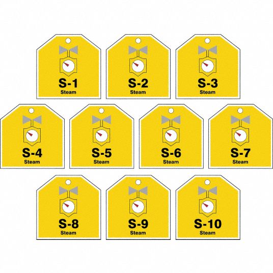 Energy Source ID Tag, Plastic, S-(1 to 10) Steam, 2-1/2" x 2-1/2", 10 ...