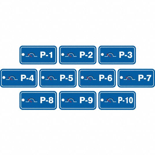 Energy Source ID Tag, Plastic, P-(1 to 10), 1-1/2" x 3", 10 PK - Grainger
