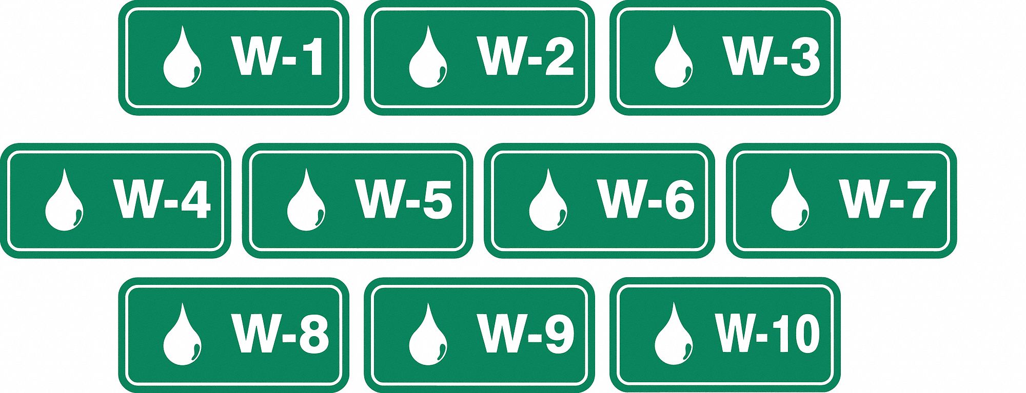 Energy Source ID Tag, Vinyl, W-(1 to 10), 1-1/2" x 3", 10 PK - Grainger