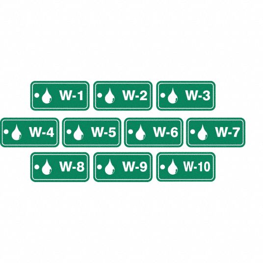 Energy Source ID Tag, Plastic, W-(1 to 10), 1-1/2" x 3", 10 PK - Grainger