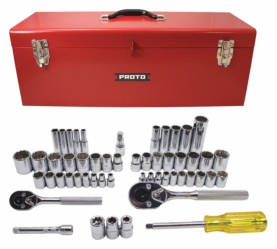 PROTO, 1/4 in, 3/8 in Drive, 53 Piece, Socket Wrench Set - 49XF36 ...