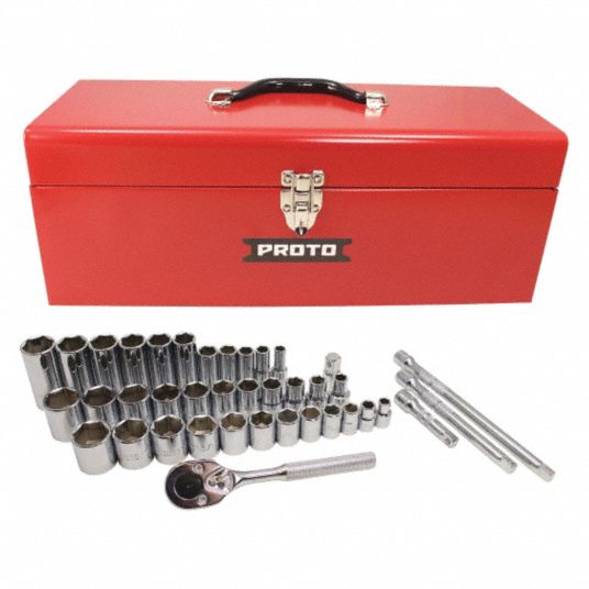 PROTO, 3/8 in, 1/2 in Drive, 39 Piece, Socket Wrench Set - 49XF39 ...
