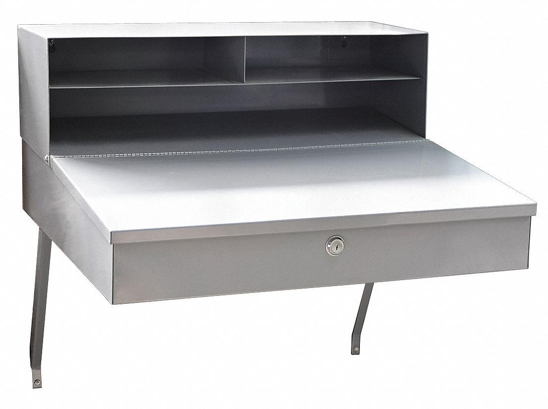 Locking, Gray, Stationary Wall Mount Desk - 49Y121|49Y121 - Grainger