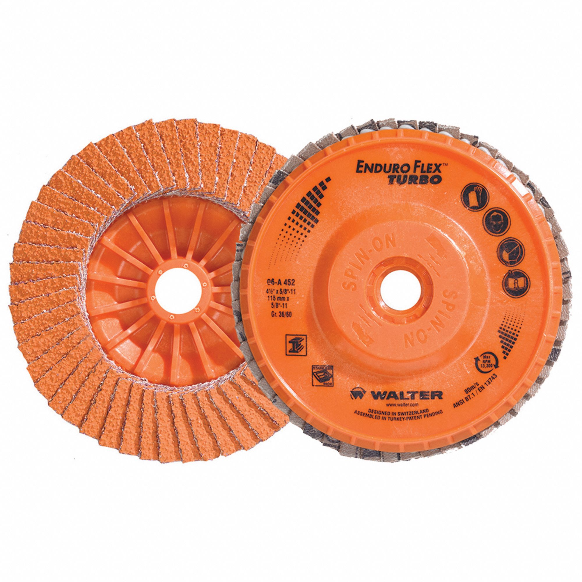 WALTER SURFACE TECHNOLOGIES, Type 27, 4-1/2" x 5/8"-11, Flap Disc ...