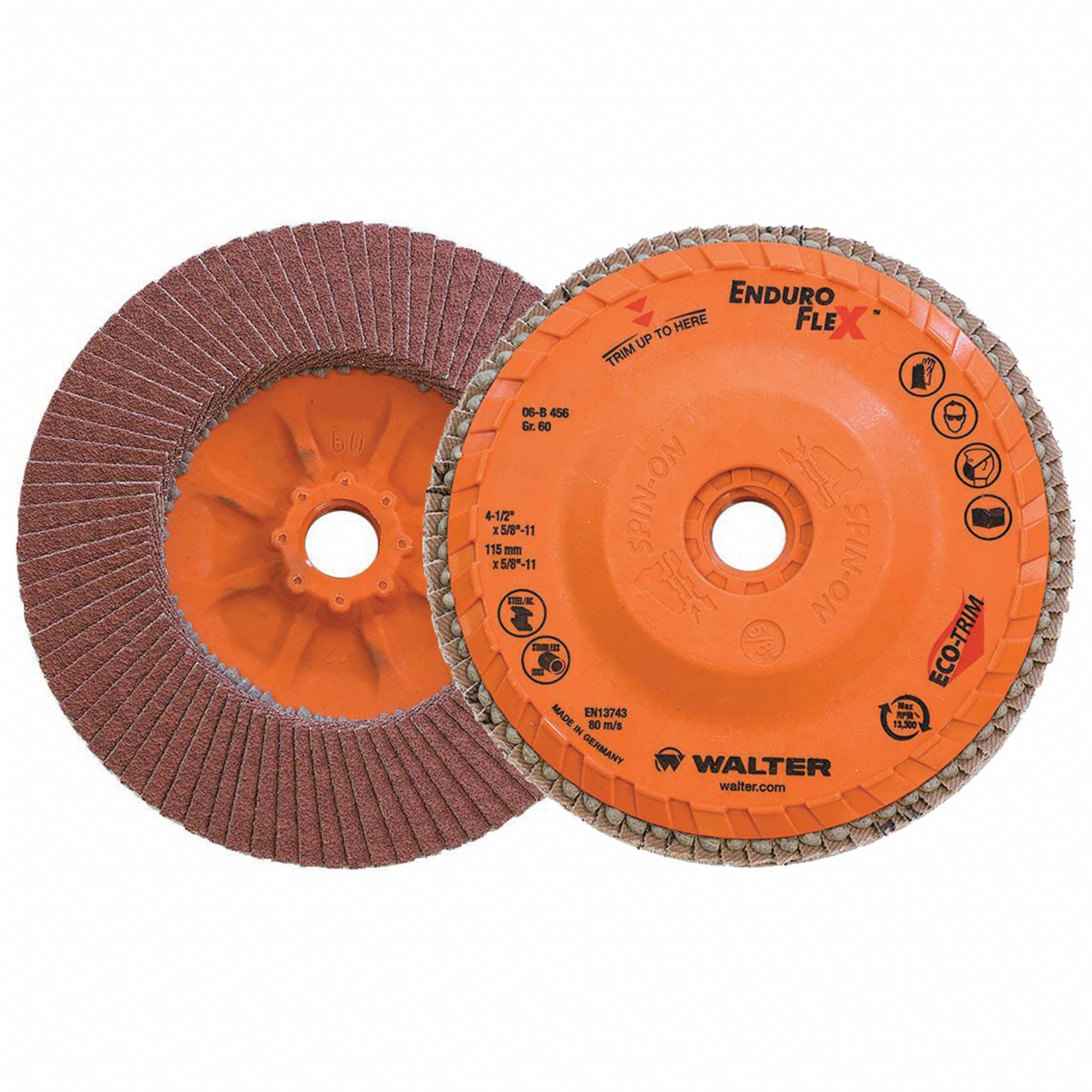 WALTER SURFACE TECHNOLOGIES, Type 27, 4-1/2" x 5/8"-11, Flap Disc ...