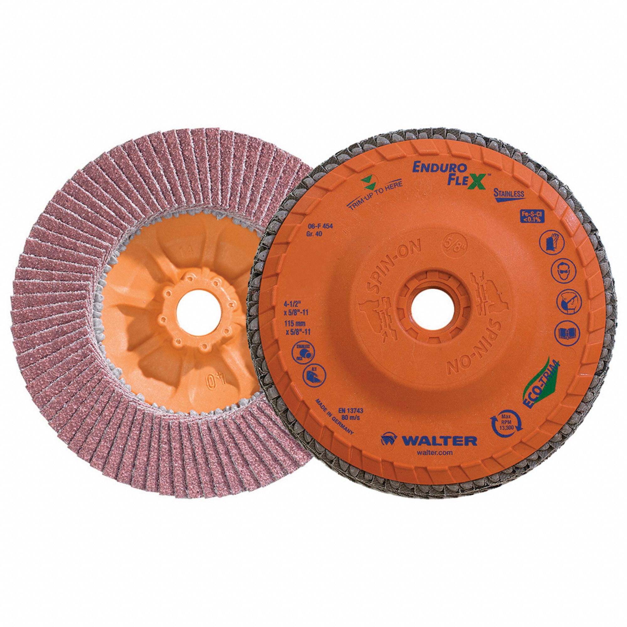 WALTER SURFACE TECHNOLOGIES, Type 27, 4-1/2" x 5/8"-11, Flap Disc ...