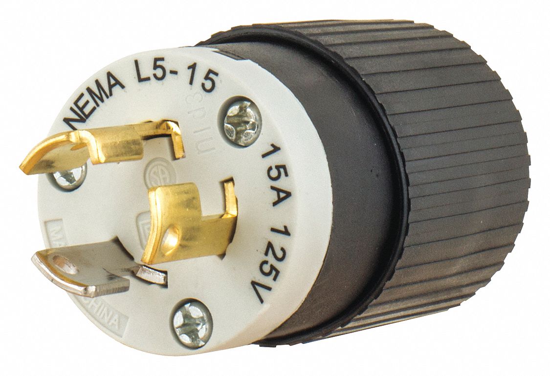 BRYANT Locking Plug: Industrial, 15 Amps, NEMA L5-15P, 125V AC, 2 Poles ...