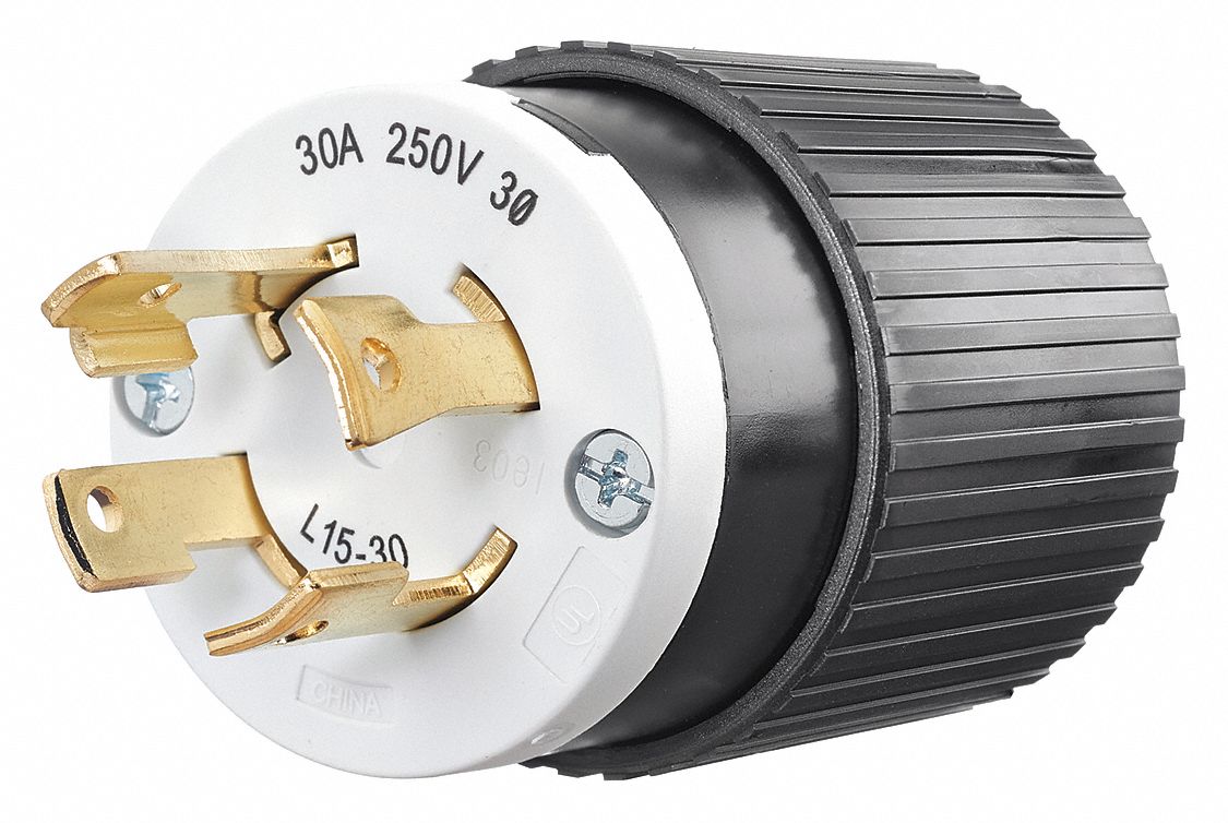 BRYANT Locking Plug: Industrial, 30 Amps, NEMA L15-30P, 250V AC, 3 Poles, Black/White - 49YX33 ...