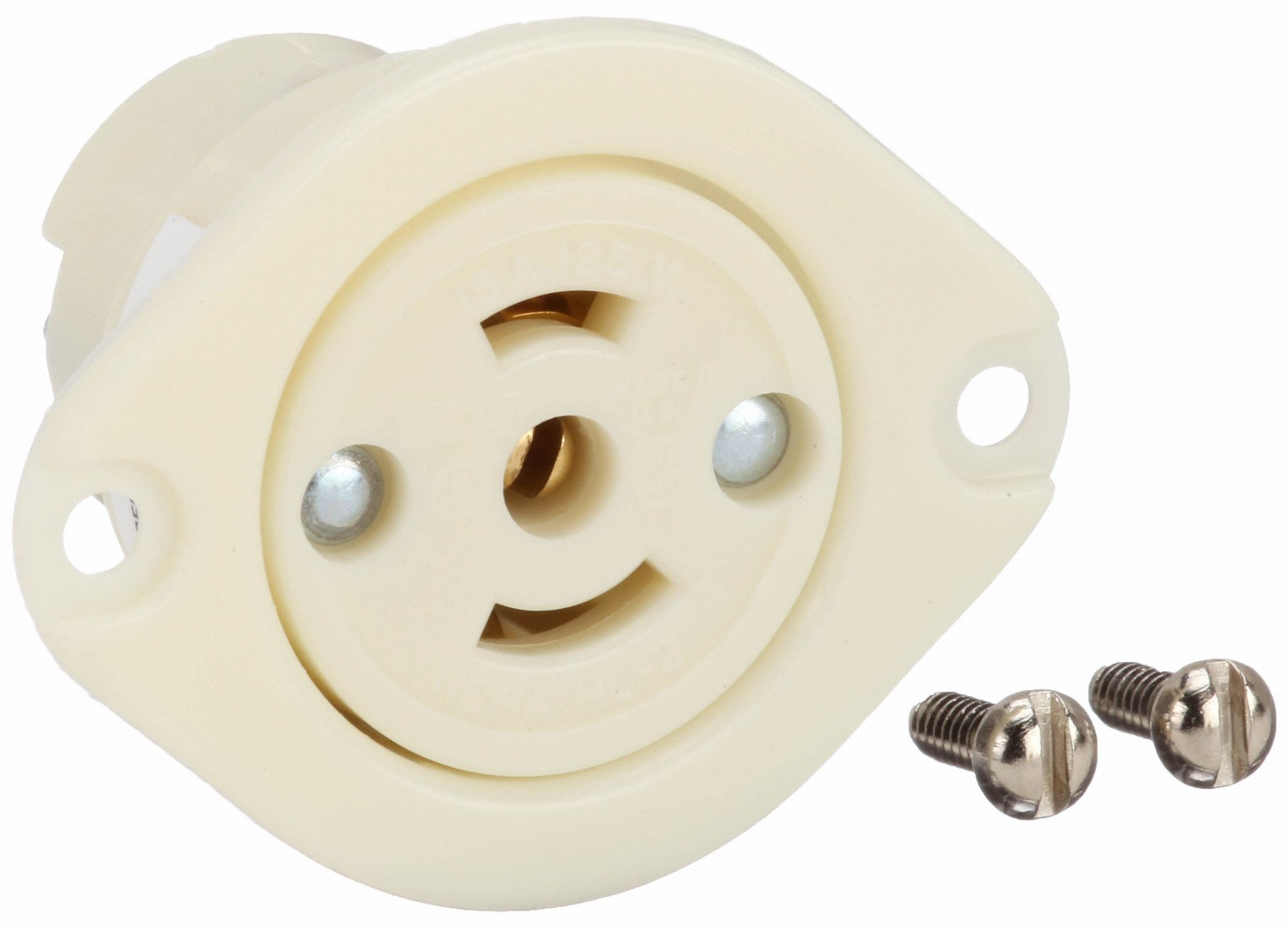 BRYANT Midget Locking Flanged Receptacle: 15 A Amps, ML-2R, 125V AC, 3 ...