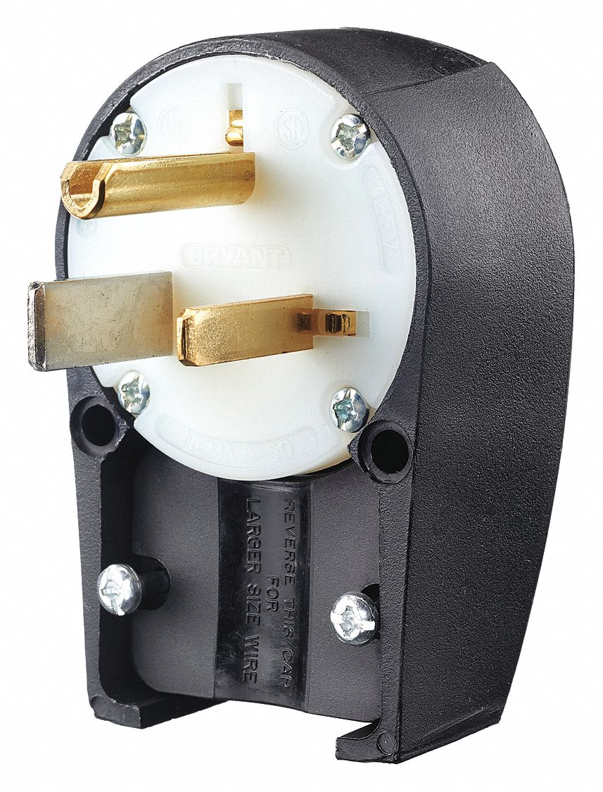 BRYANT Angle Straight Blade Plug: Industrial, 50 A, NEMA 5-50P, 125V AC ...