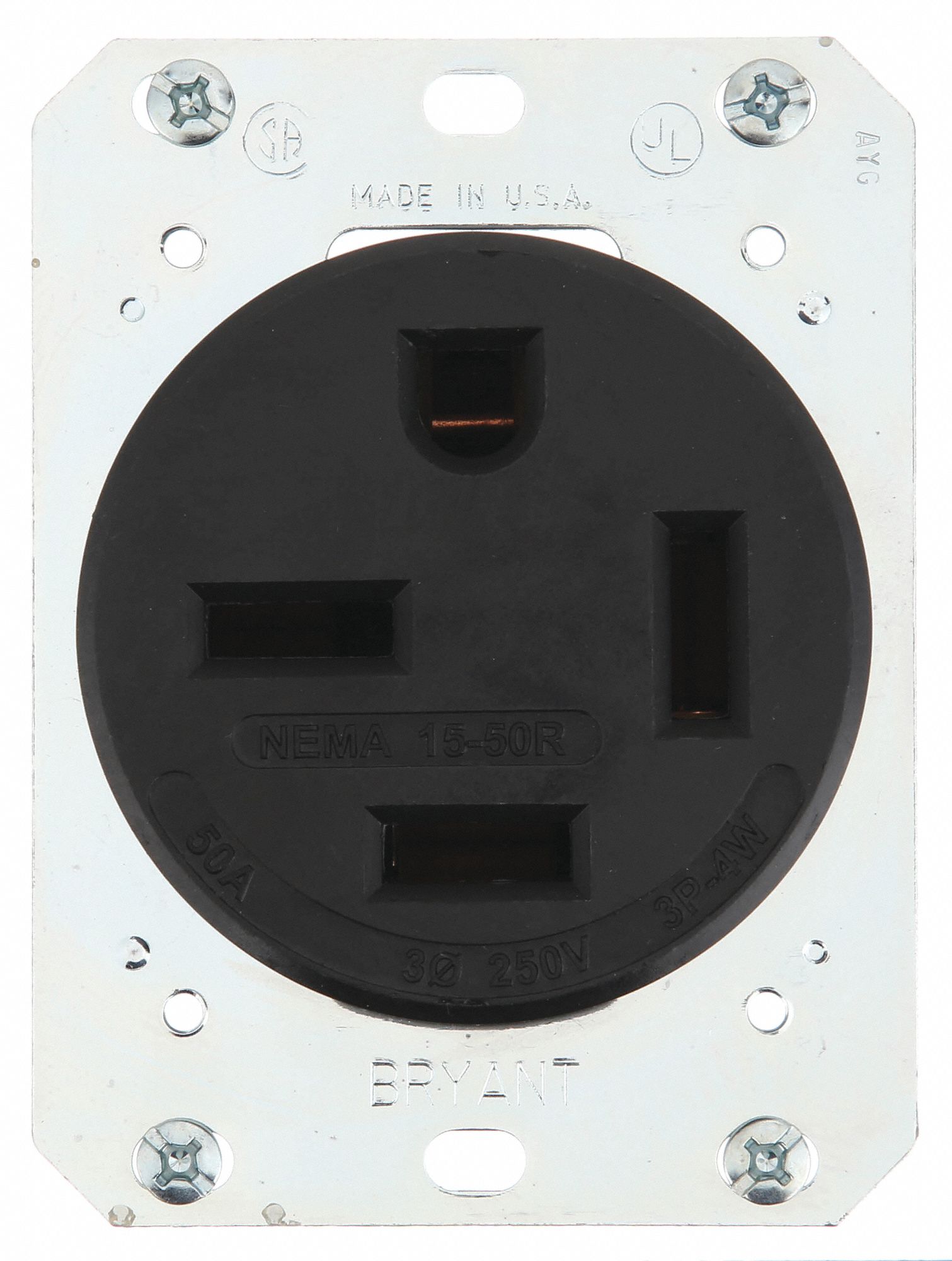 BRYANT, Single, 15-50R, Receptacle - 49YY89|8450FR - Grainger