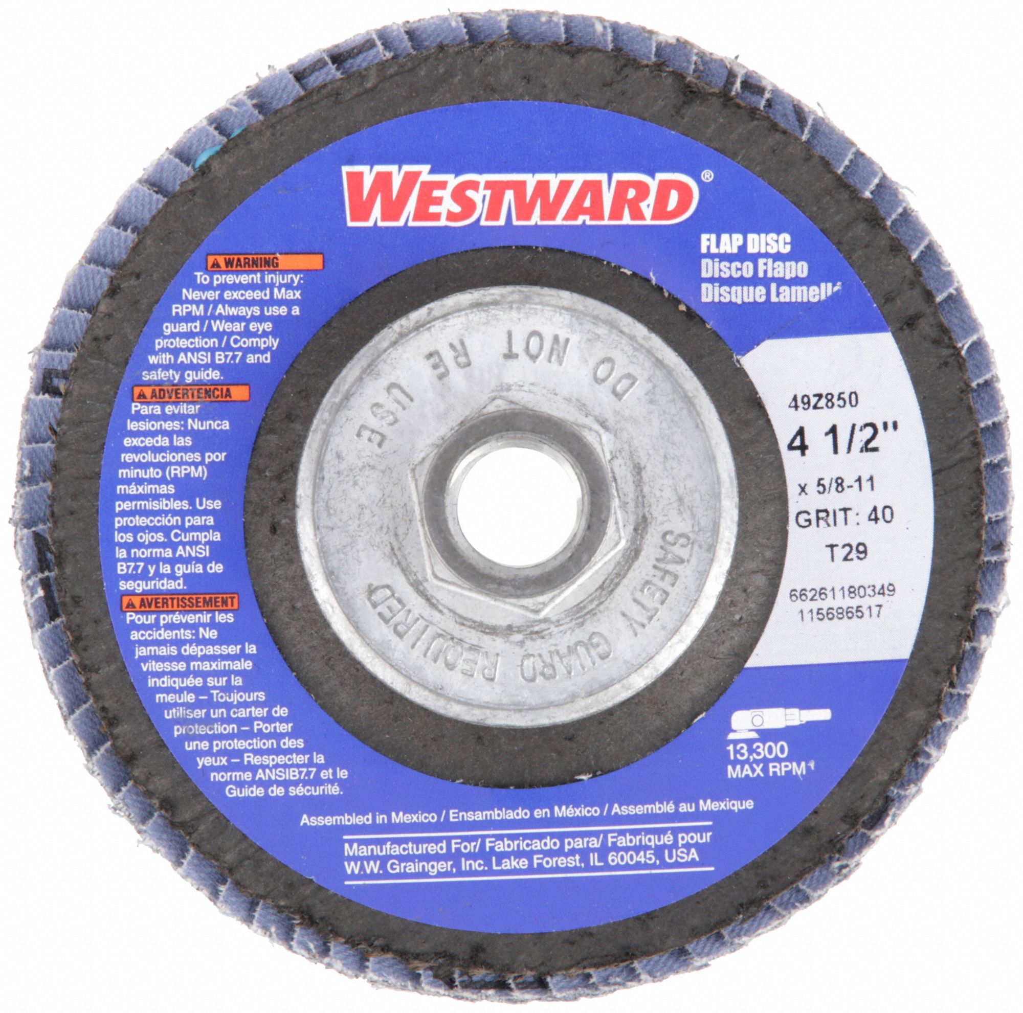 WESTWARD, Type 29, 4-1/2" x 5/8"-11, Flap Disc - 49Z850|66261180349 ...