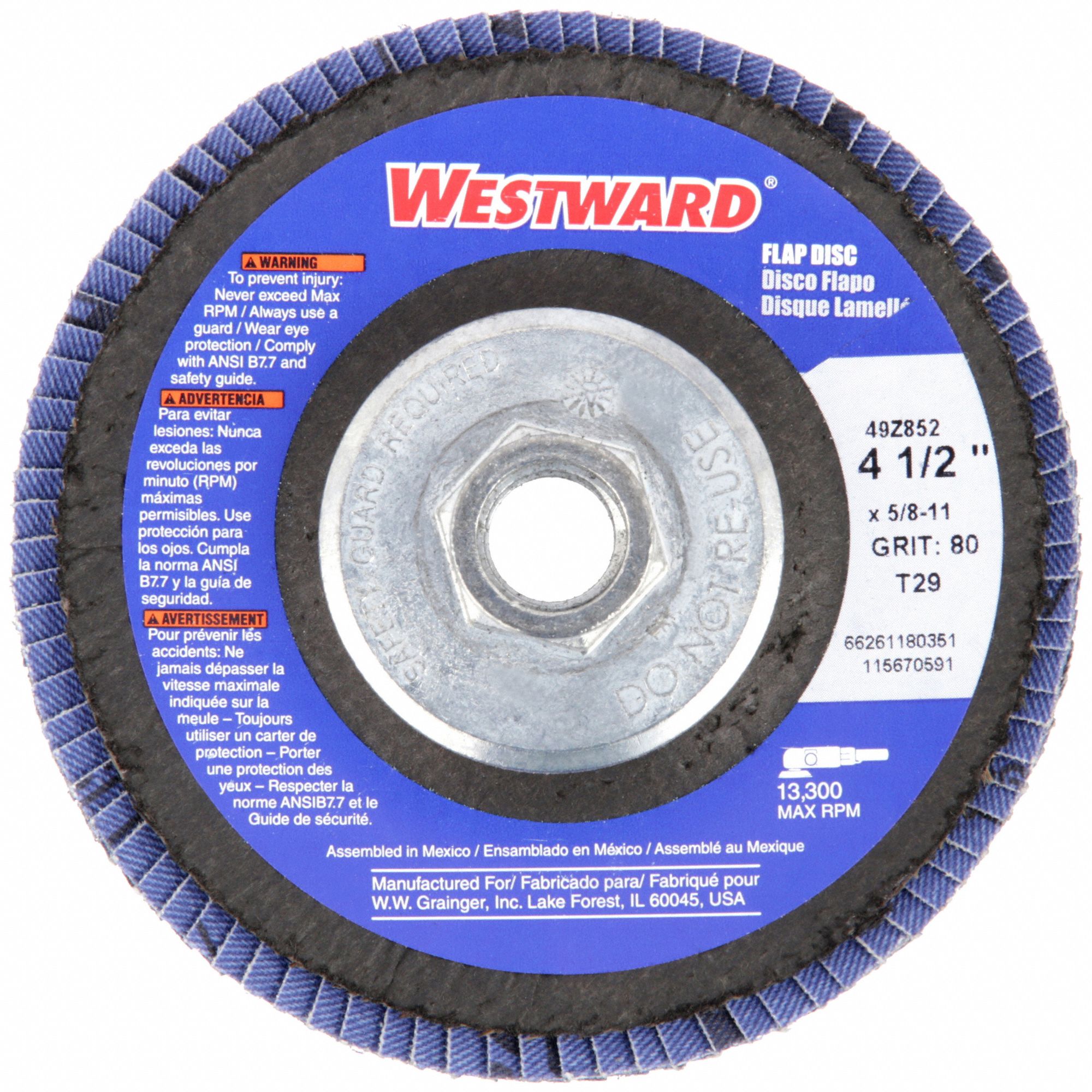 WESTWARD, Type 29, 4-1/2" x 5/8"-11, Flap Disc - 49Z852|66261180351 ...