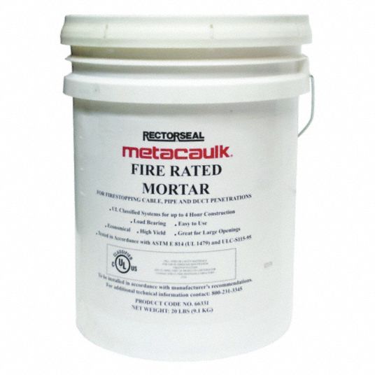 Firestop Mortar, 20 lb Pail, Up to 4 hr Fire Rating, Red - Grainger