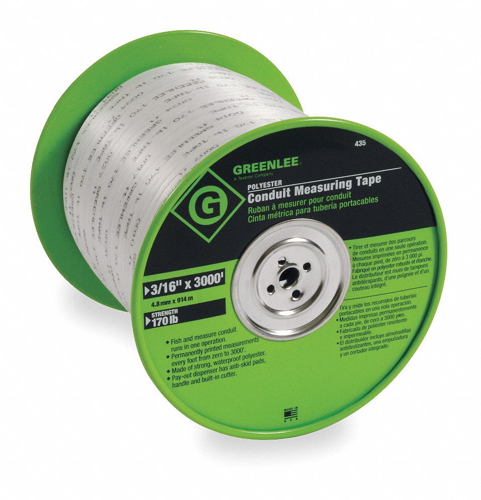GREENLEE, 3/16 in Rope Dia., 3,000 ft Rope Lg., Conduit Measuring Tape ...