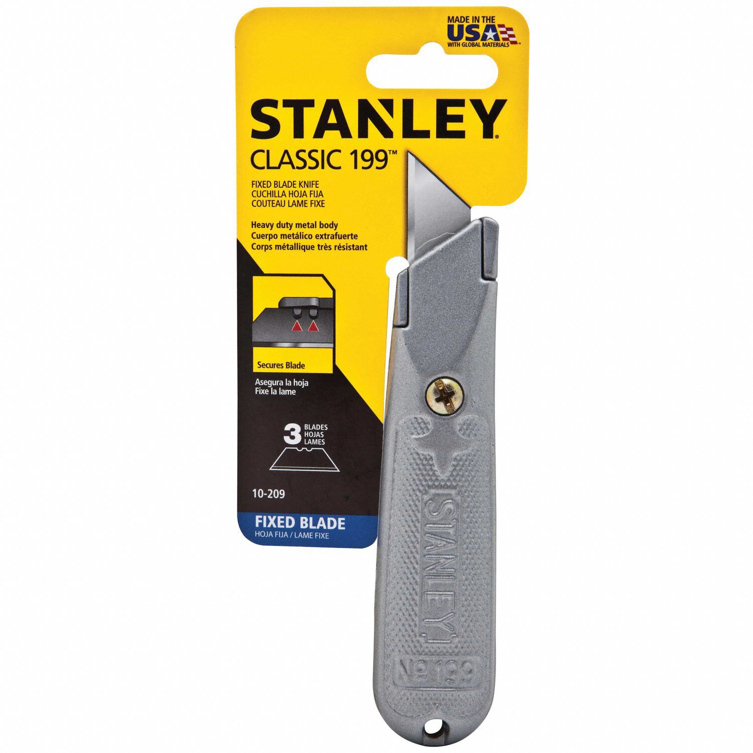 STANLEY Utility Knife: 5 1/2 in Overall Lg, Steel, Metal, 3 Blades ...