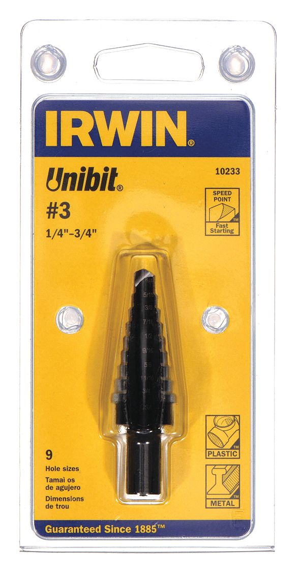 IRWIN, 1/4" to 3/4", Black Oxide HSS, Step Drill Bit - 4A948|10233 ...