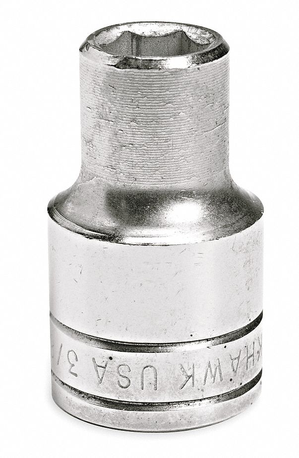 Socket, 1/2 in Drive Size, Polished Nickel Chrome Finish - Grainger